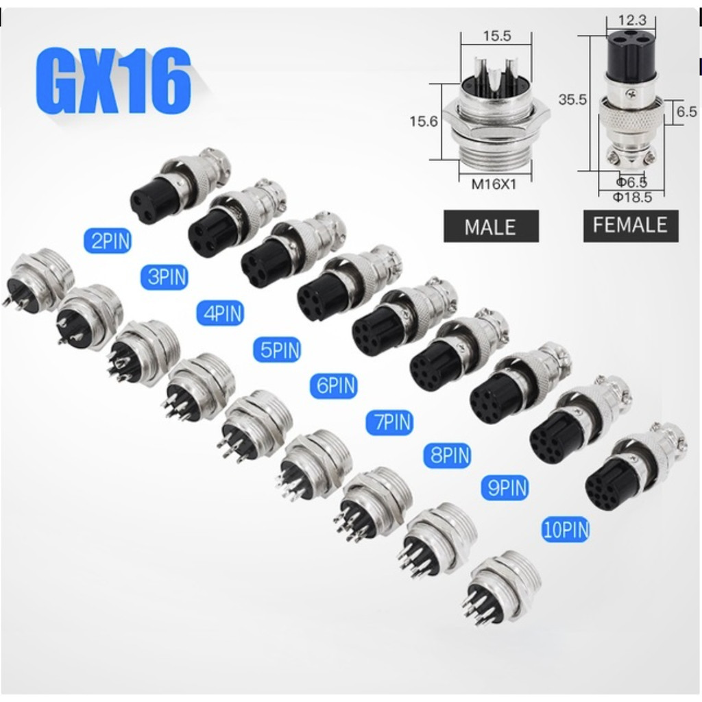 1pair GX16-2/3/4/5/6/7/8/9/10 Pin Male Female 16mm Wire M16 GX16 ...