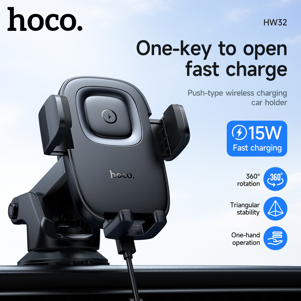 HOCO HW32 Qi Wireless Charging Car Phone Holder 15W Fast Charging Car ...
