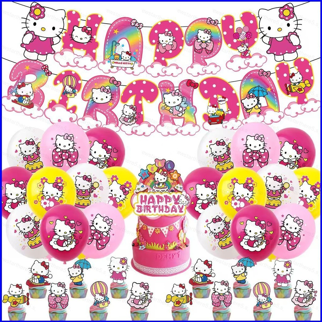 new5 Hello Kitty theme party banner balloon decoration backdrop ...