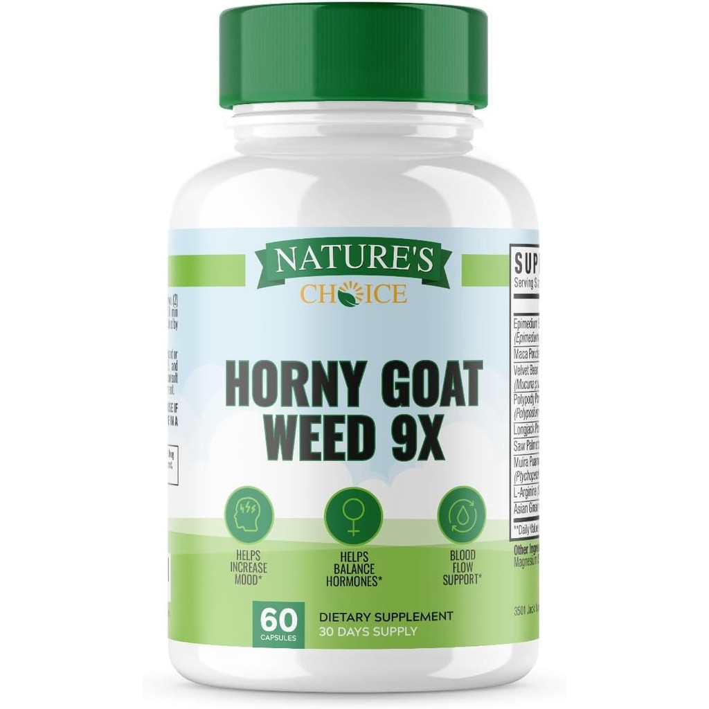 Nature's Choice - Horny Goat Weed 9x Active Ingredients for Blood Flow ...