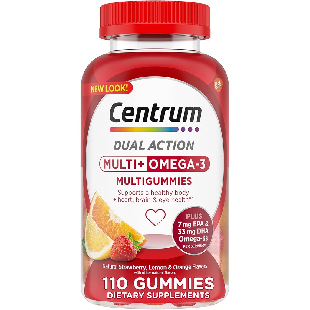 Centrum MultiGummies Multi+ Omega 3 Dual Action, Adult Multivitamin ...