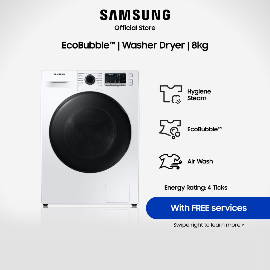 Samsung WD80TA046BE/SP, Washer Dryer, 8/6KG, 4 Ticks, with EcoBubble ...