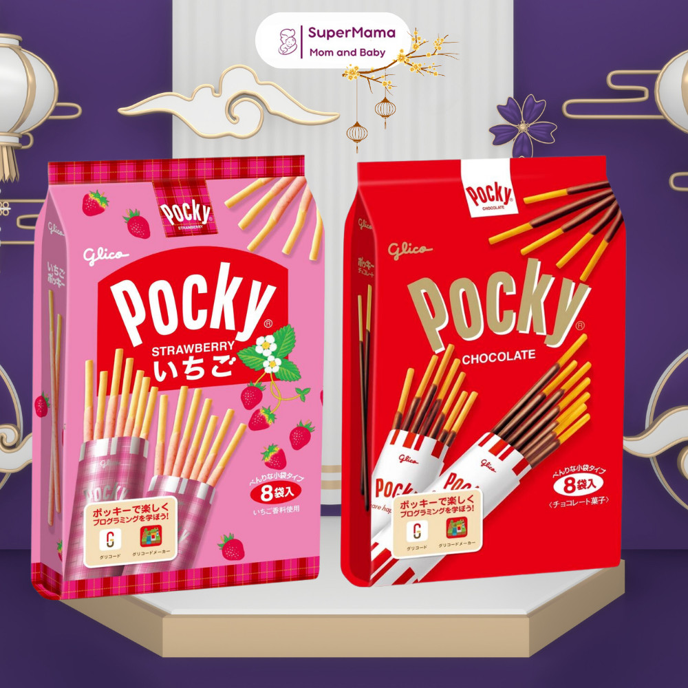 [CNY 2025] Pocky Glico Japanese cake sticks with Strawberry, Chocolate flavor (13.6g x 8 small ...