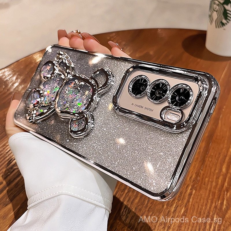 Luxury Quicksand Bear Gradient Glitter Plating Phone Case For Samsung Galaxy S25 S24 S23 S22 S21 ...