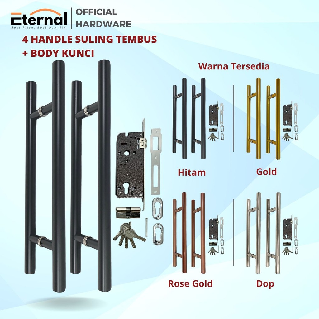 4 Translucent Foot Door Handles Lock Set Length 60 cm 45 33 - Stainless ...