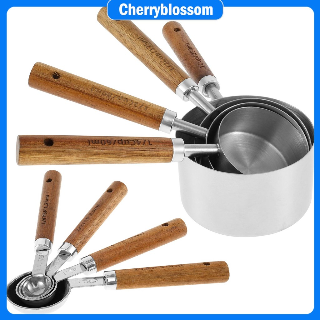 8Pcs Measuring Cup and Spoon Set Stainless Steel Cup Measurement Set ...