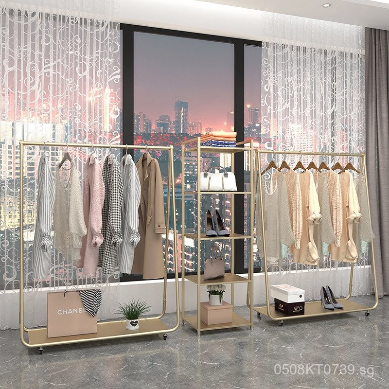 Shelf Rack Clothing Store Island Rack with Wheels Combination Display ...