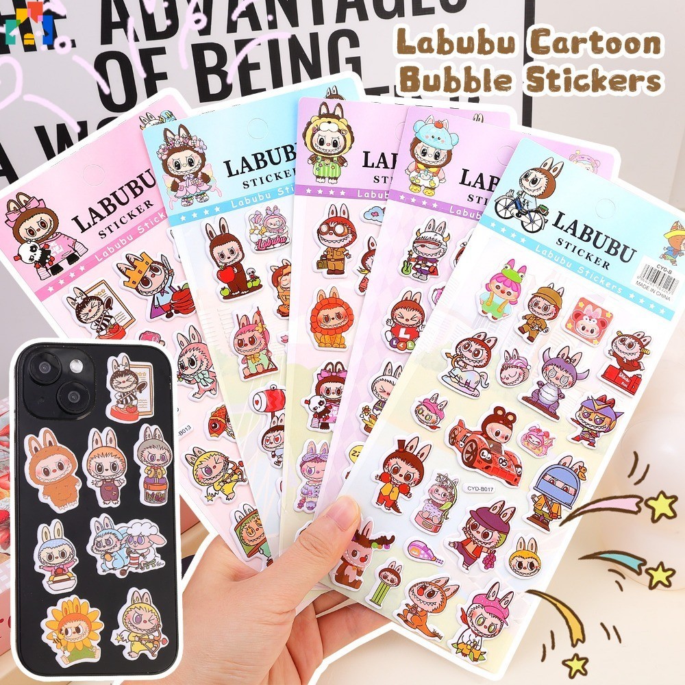 Cartoon Labubu 3D Bubble Stickers Student Scrapbook Paste Account Book ...