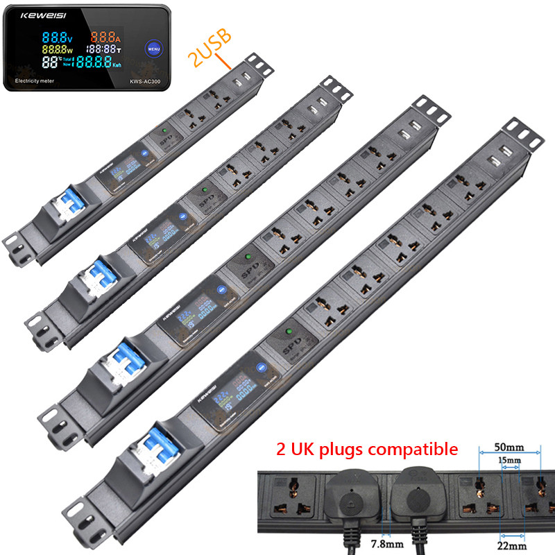 High Power Power Expansion Pdu Distribution Unit With Digital Display Meter Universal Socket
