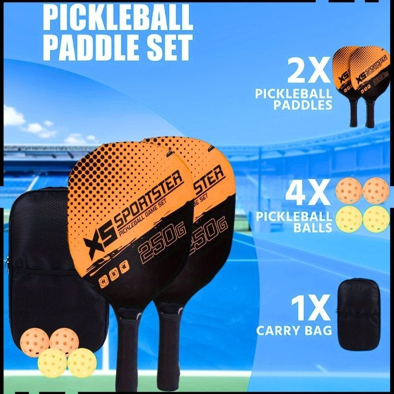 PickleBall Paddle Set Pickle Ball Kit 2 Rackets and 4 Balls Pickleball ...