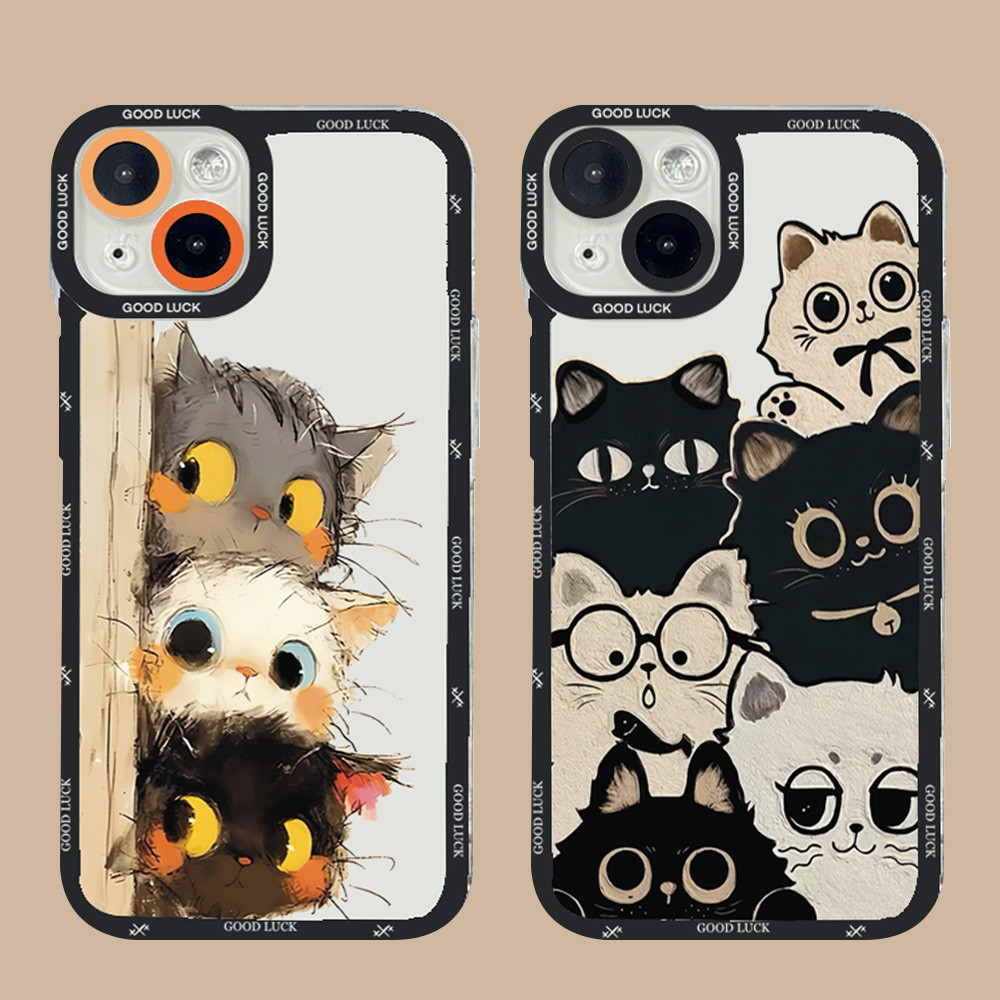 Cute Cartoon Cat Phone Case For iPhone 16 15 14 13 12 11 Pro Max XR X ...