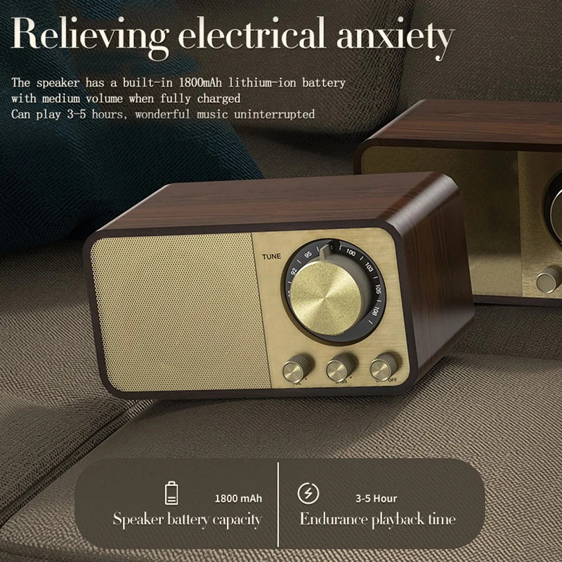 Portable Nostalgic Retro FM Radio Walnut Vintage Radio Receiver ...