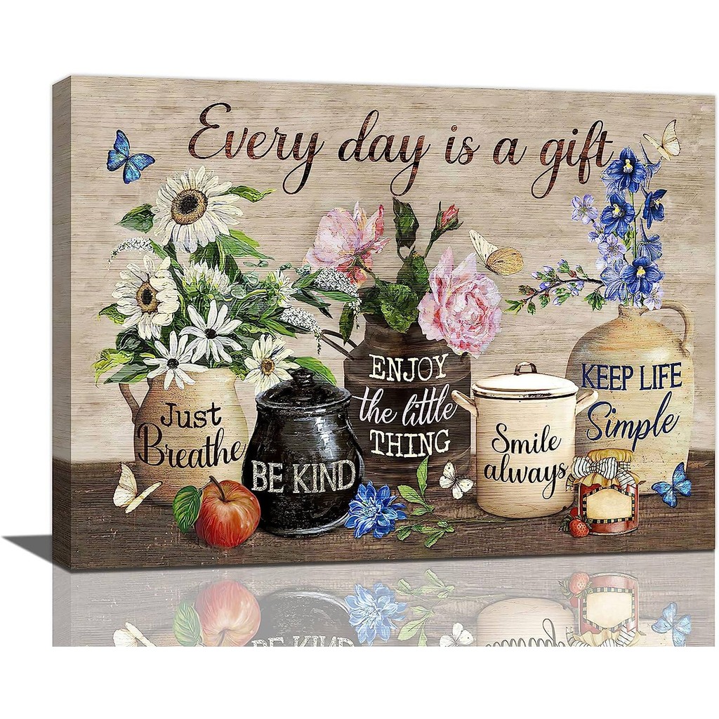 Popular Canvas Print Vintage Farm Flowers Decor Wall Art Rustic ...