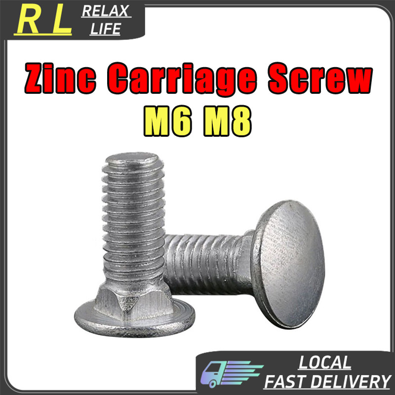 【RL】 Zinc Plated Carriage Screws Half Machine Screw M6 M8 Round Head ...
