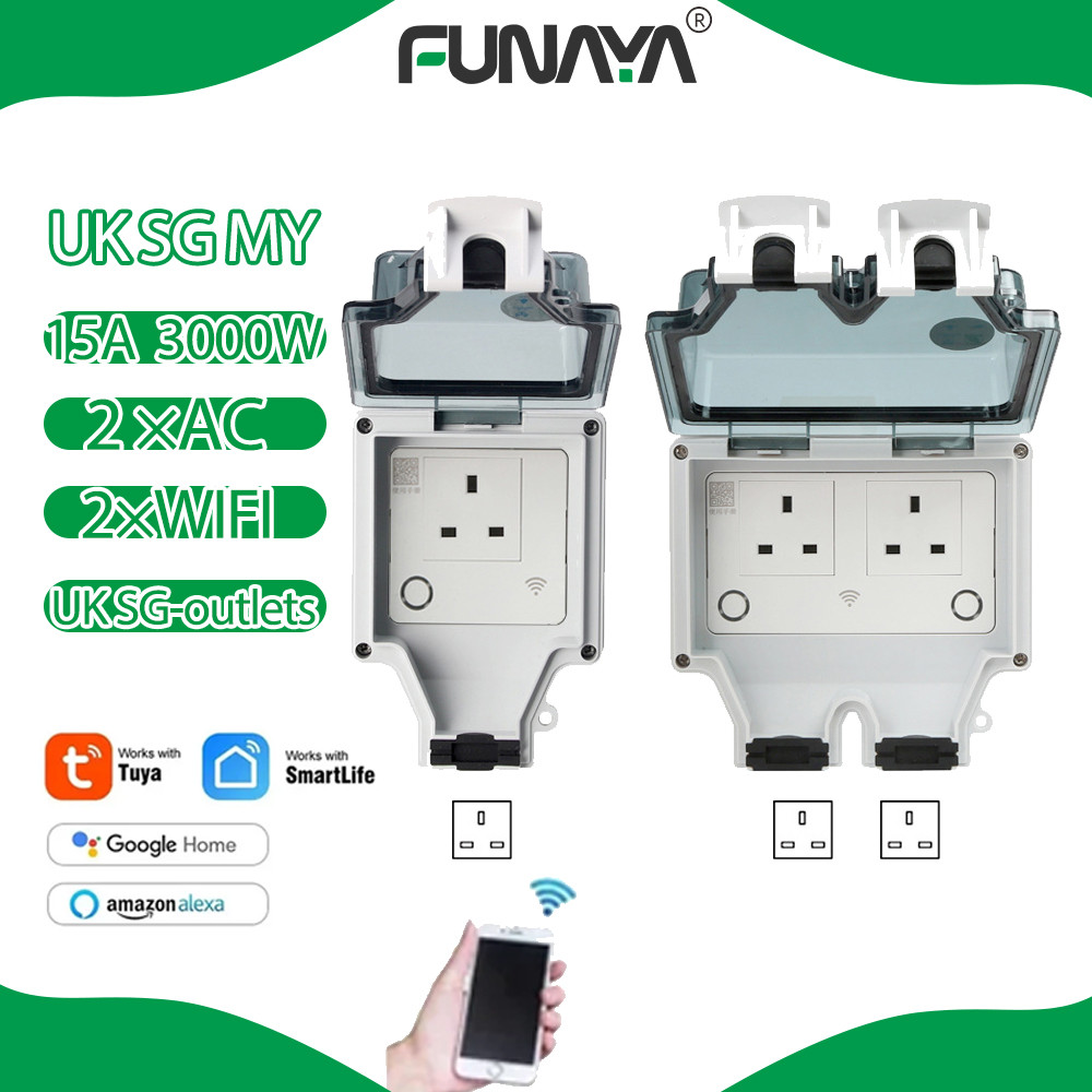 Tuya WIFI Smart Outdoor Socket UK SG 1 2 Outlets IP66 Waterproof AC110 ...