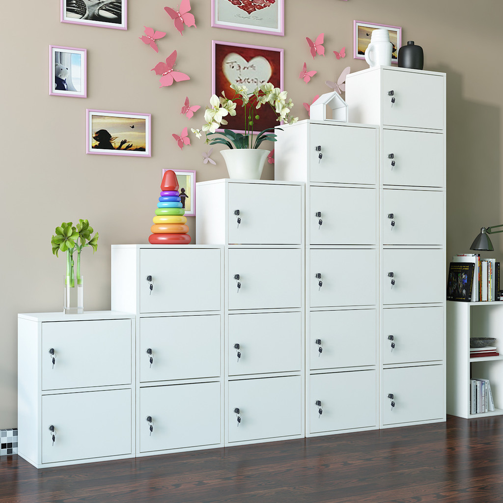 Simple Storage Cabinet with Lock, Bookshelf with Door, Floor-standing ...