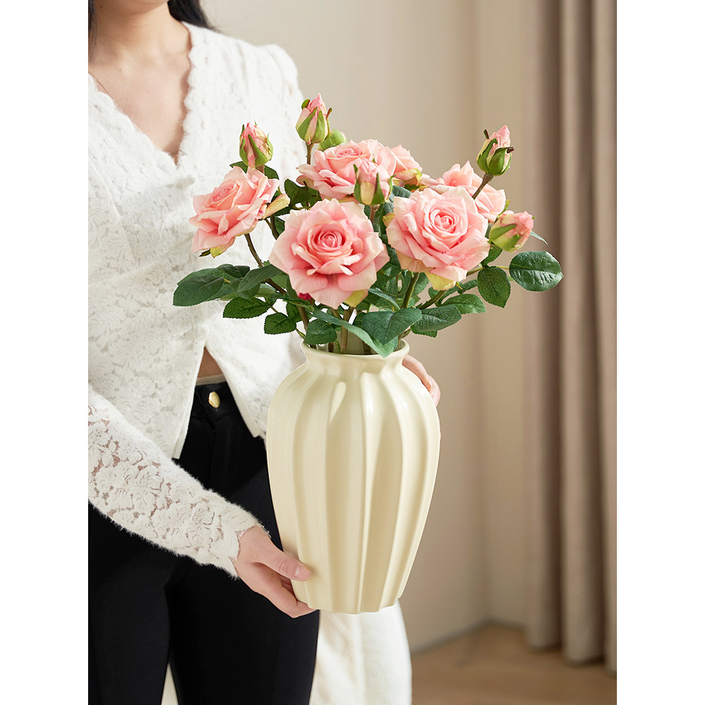 [48H Shipping] Short and Wide Ceramic Vase White Simple Modern Home ...