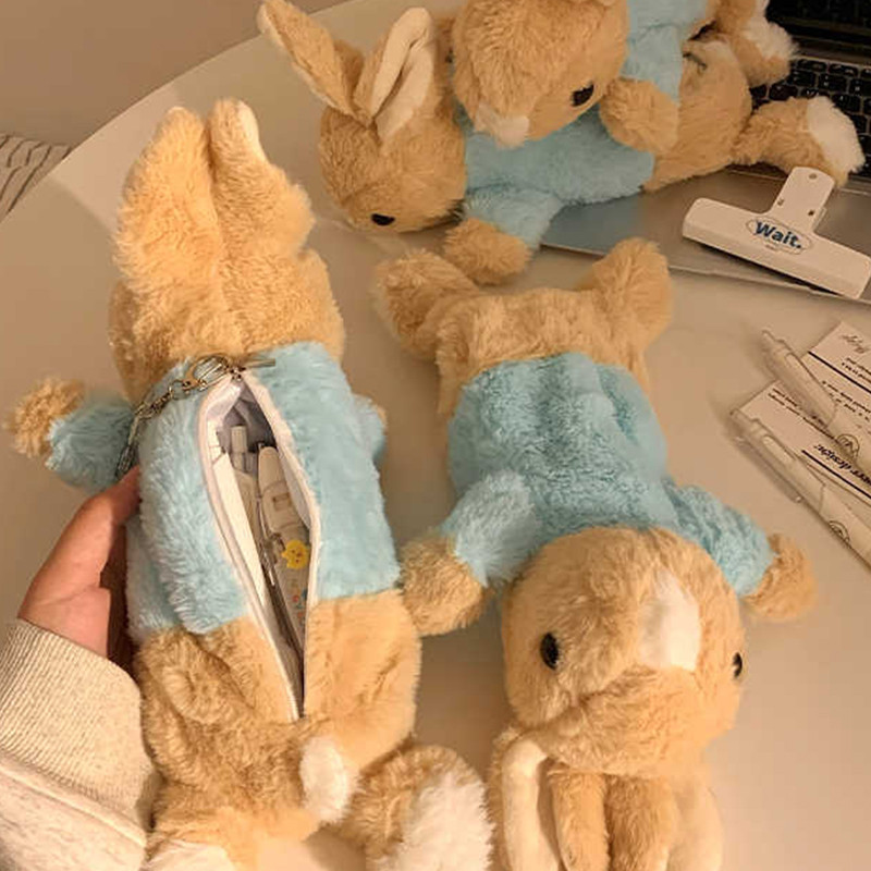 Creative Plush Rabbit Pencil Case Cute Large Capacity Stationery ...