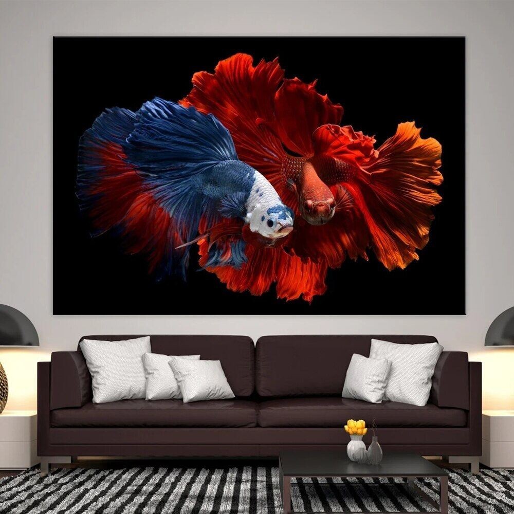 Large Poster Colorful Betta Fish Canvas Painting Wall Art Abstract Sea ...