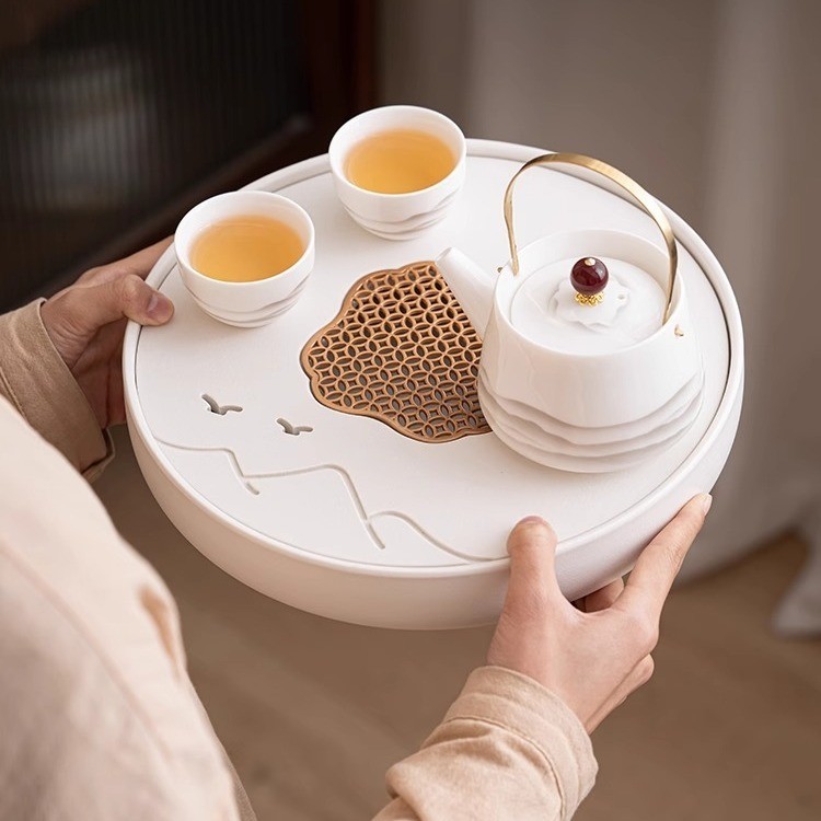 New Chinese round Ceramic Tea Tray Household Water Storage Kung Fu Tea ...