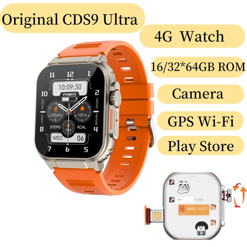 Ultra Android Smart Watch with Camera Swivel Camera CDS9 S9 4G WiFi GPS ...