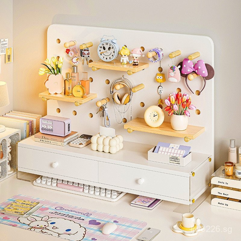 Solid Wood Desktop Organizer with Integrated Desk and Drawers, Display ...