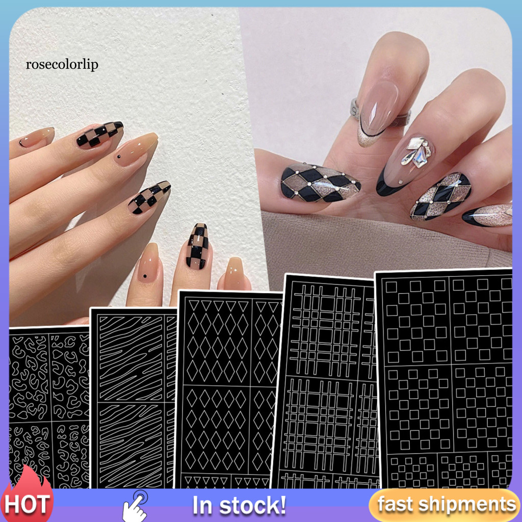 RR Fake Nail Stencil Stickers Acrylic Nail Stencil Stickers 6 Sheets ...