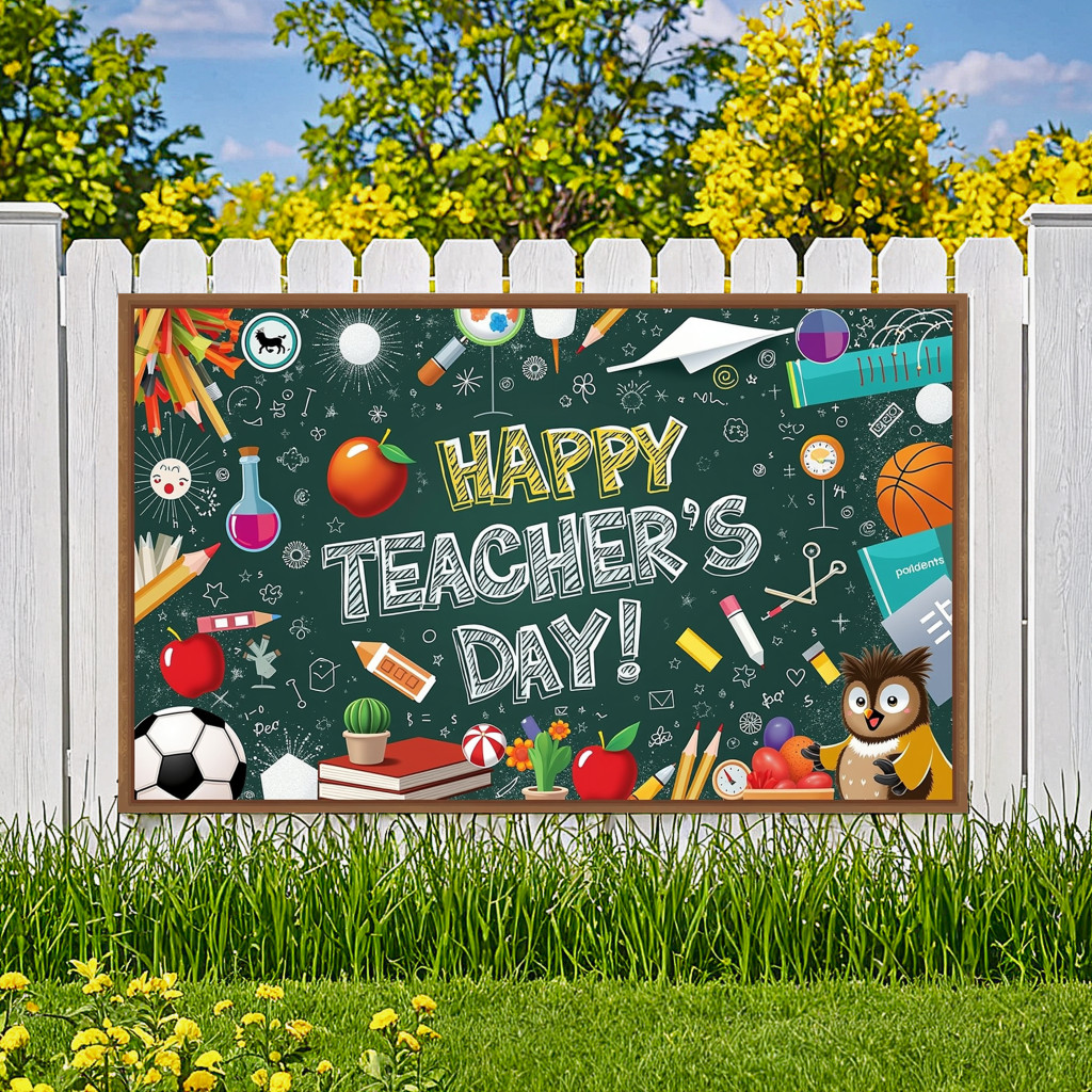 Happy Teacher Day Banner Chalkboard Theme Teacher Appreciation Week ...