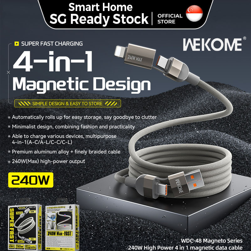 SG🔥 4-in-1 Magnetic Self-Winding Fast Charging Cable 240W High Power PD ...