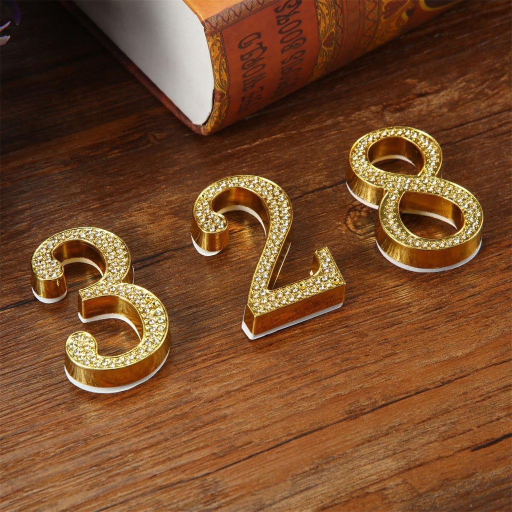 3D DIY diamond-encrusted metal number alphabet gold silver house number ...