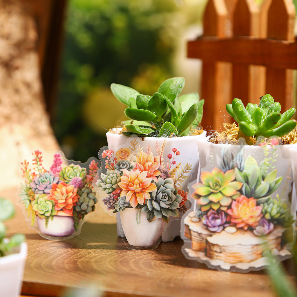 20 Pcs Succulent Resin Transparent Waterproof Stickers Green Plants ...