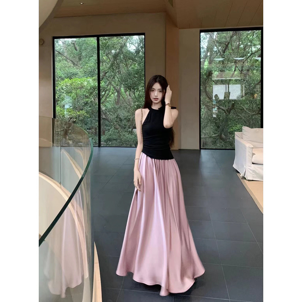 Black Pink Lady Elegant Outfit Slimming and Fashionable2024Year Summer ...