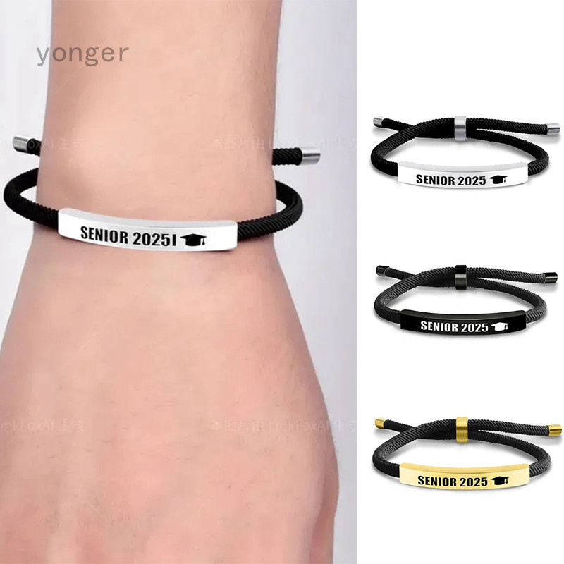 2025 Graduation Cap Engraved Stainless Steel Braided Rope Bracelet ...