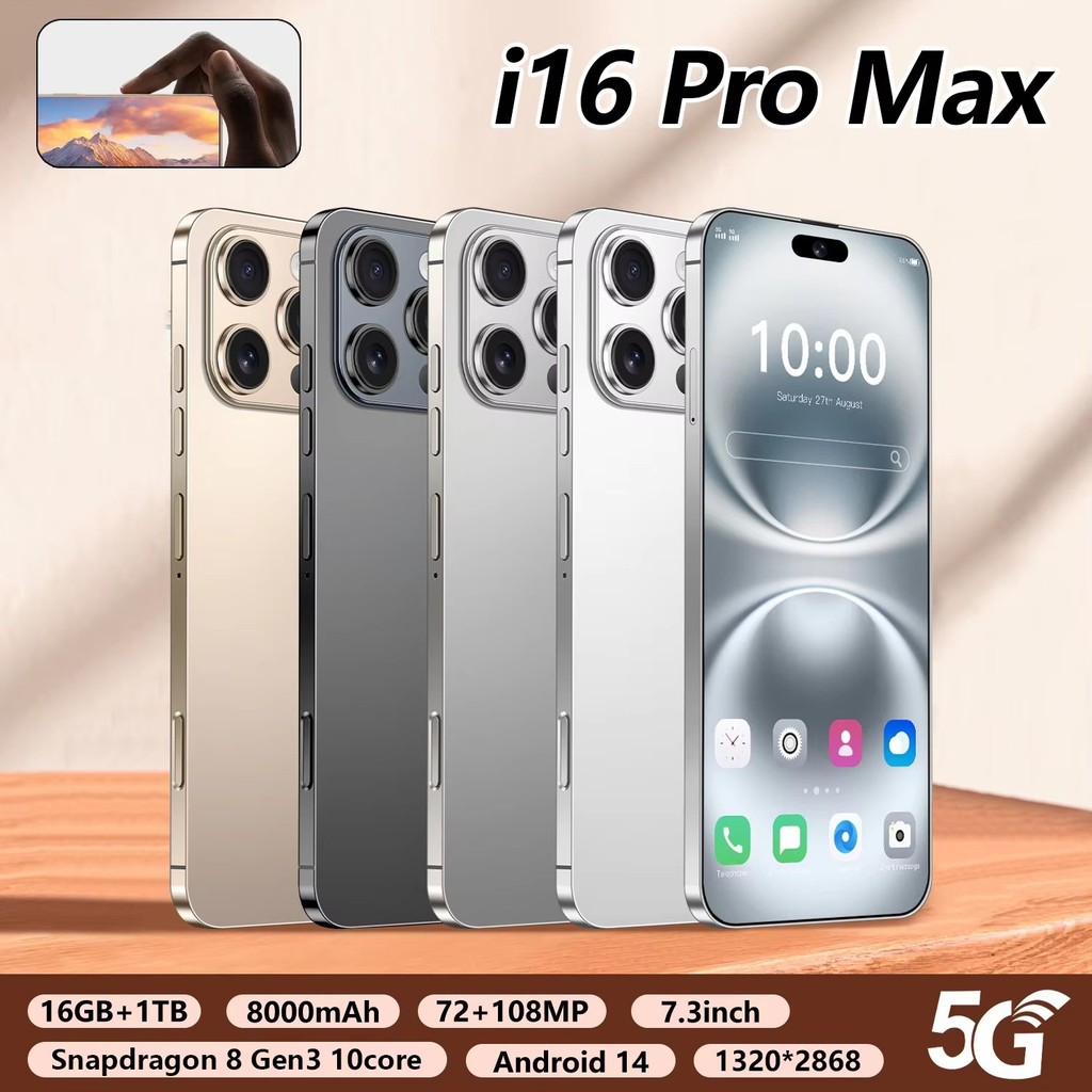 Global version unlocks original I16 Pro Max 16GB+1TB 6.8inch smartphone ...