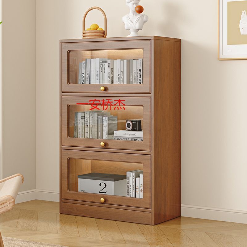 JK Dust-Proof Bookcase Glass Door Solid Wood Bookshelf and Storage ...