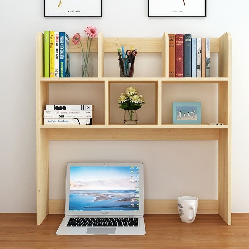 Solid Wood Pine Bookshelf Computer Desk Desktop Multi-Layer Study ...