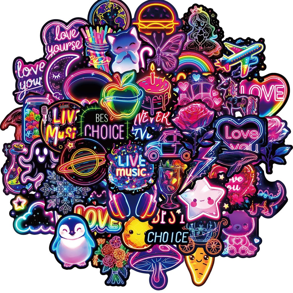 50PCS Cool Neon Light Love Rose Graffiti Stickers Graffiti Stickers for ...