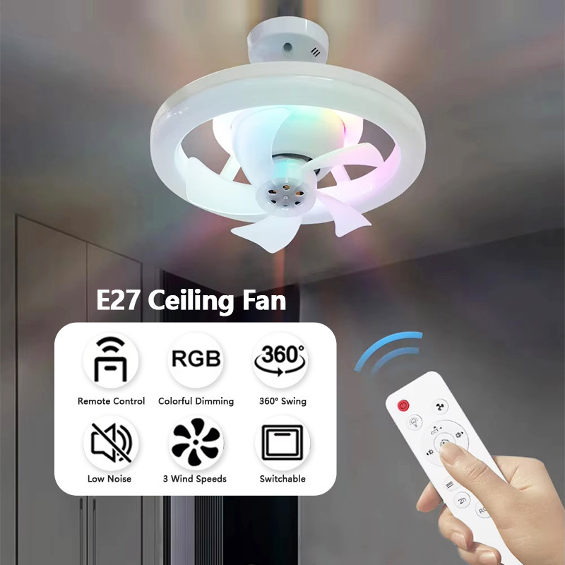 [SG Seller] 360° Rotating Ceiling Fan with Light and Remote Control E27 ...