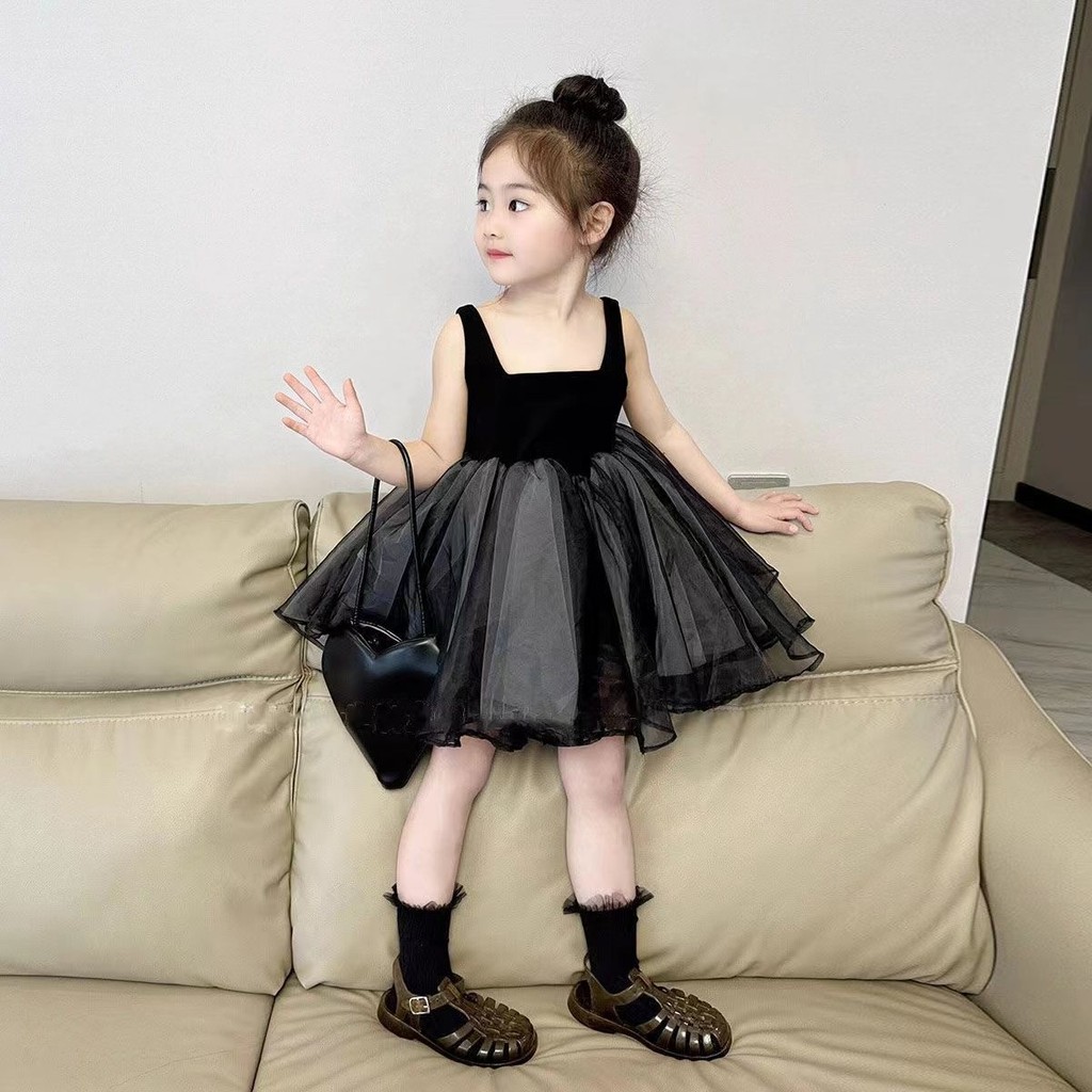 Girls Summer Dress Gauze Hepburn Fengsen Style Children's Western Style ...