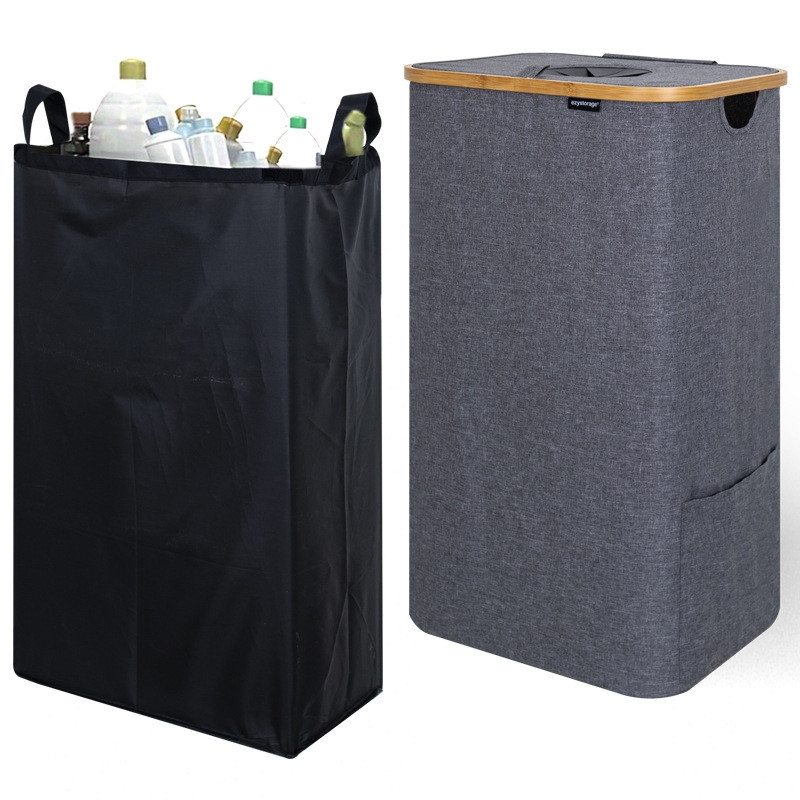 Bamboo Sorting and Recycling Bottle Storage Basket Trash Bin Large ...