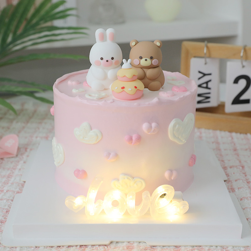 Qixi Valentine's Day soft plastic cartoon decorations Bear rabbit pink ...