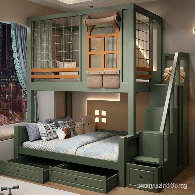 All Solid Wood Two-Layer Children's Bed Upper Lower Bed Upper Lower Bed ...