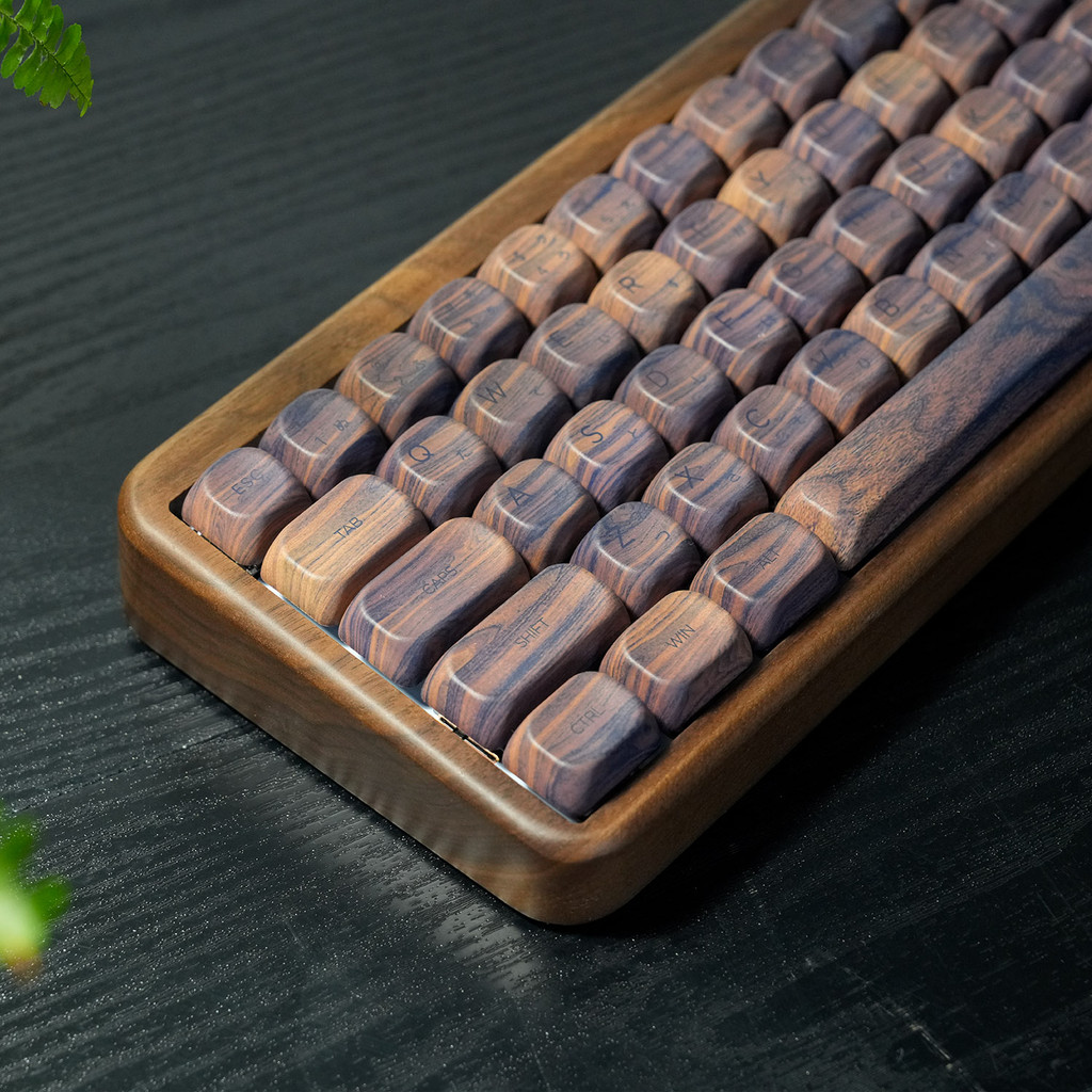 Walnut Shell64Key gh60%Wood Grain Keycaps Wired Wireless Tri-Mode RGB ...