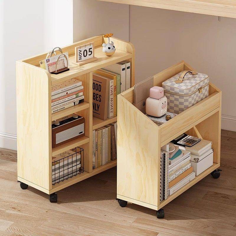 Movable bookshelf storage rack small desk desk storage rack Solid wood ...
