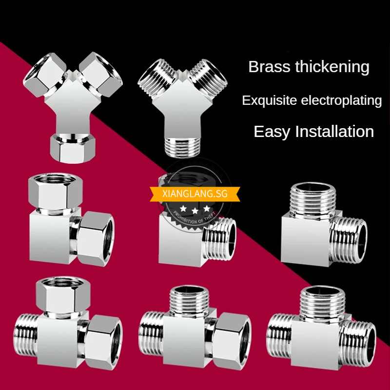 1/2" All-Brass Three-Way Splitter Faucet, One-In-Two-Out Water Pipe ...