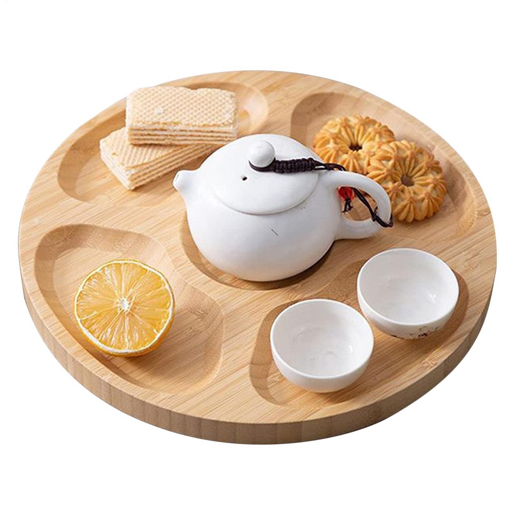Wooden Divided Serving Trays Round Food Serving Tray With 5 Dining ...
