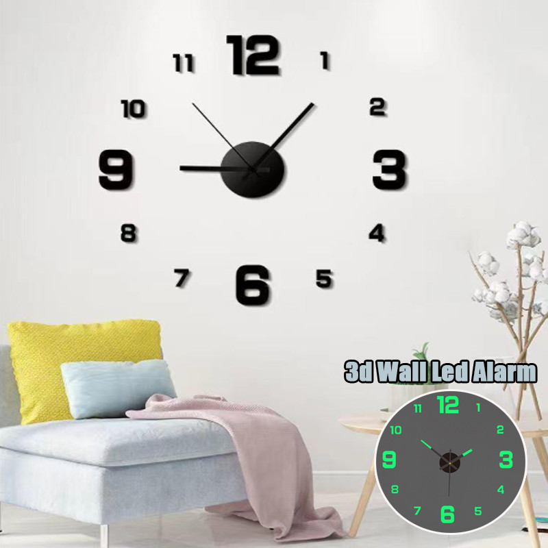 3d Wall Led Alarm Digital Clock White Number Time Wall Clocks Diy ...