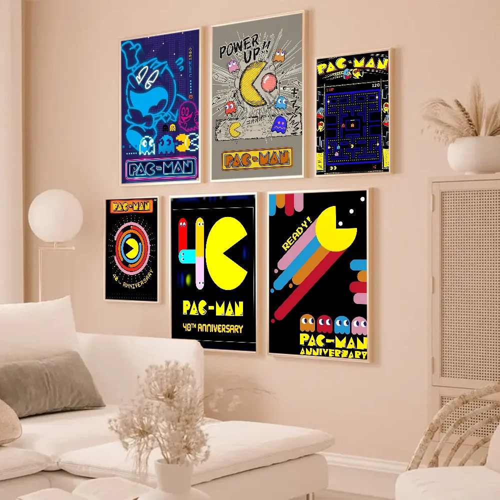 PacMan Inspired Anime Posters Removable Wall Art Decoration White Kraft ...
