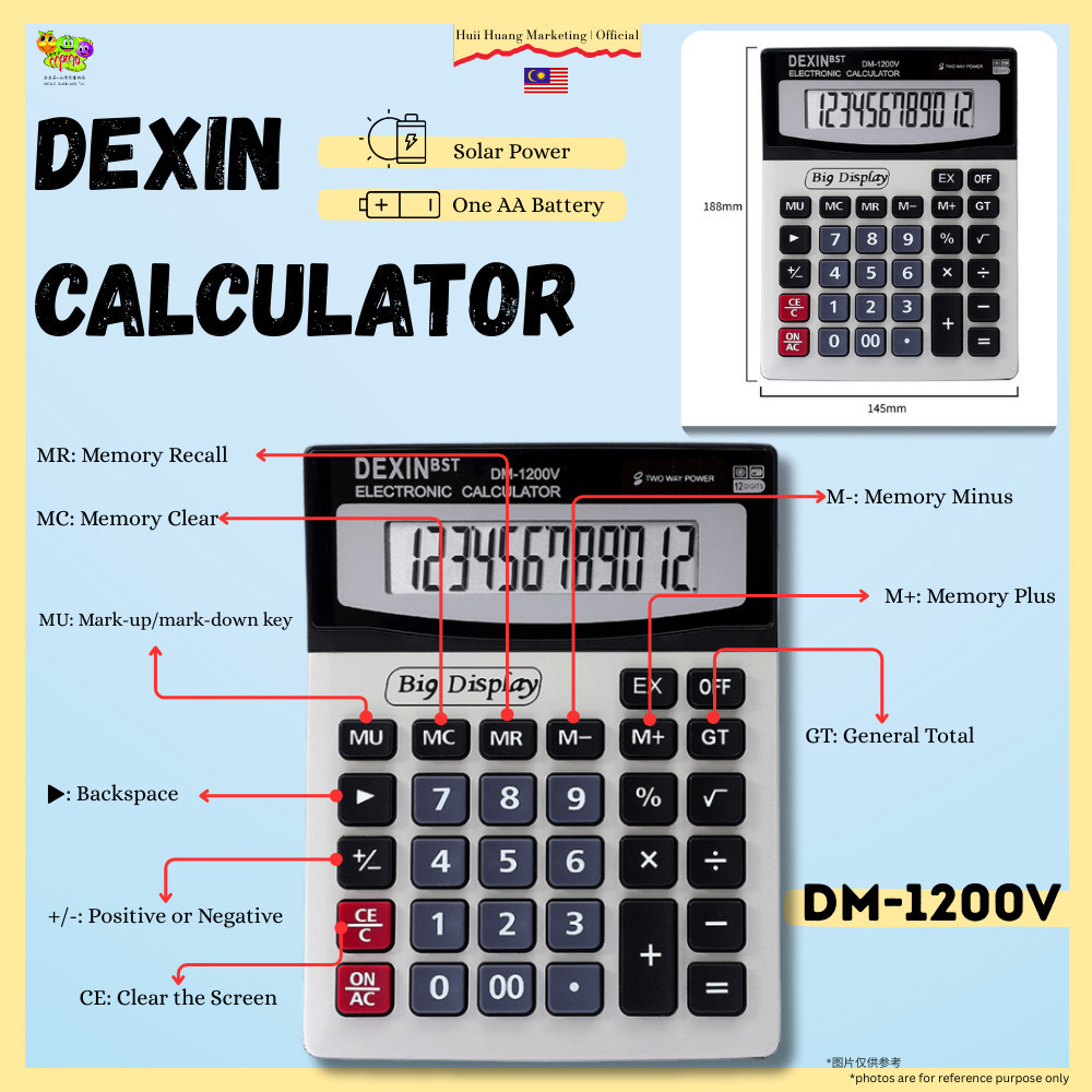 12 Digits DM-1200V Large Display Calculator Dual Power Calculator 计算机 ...