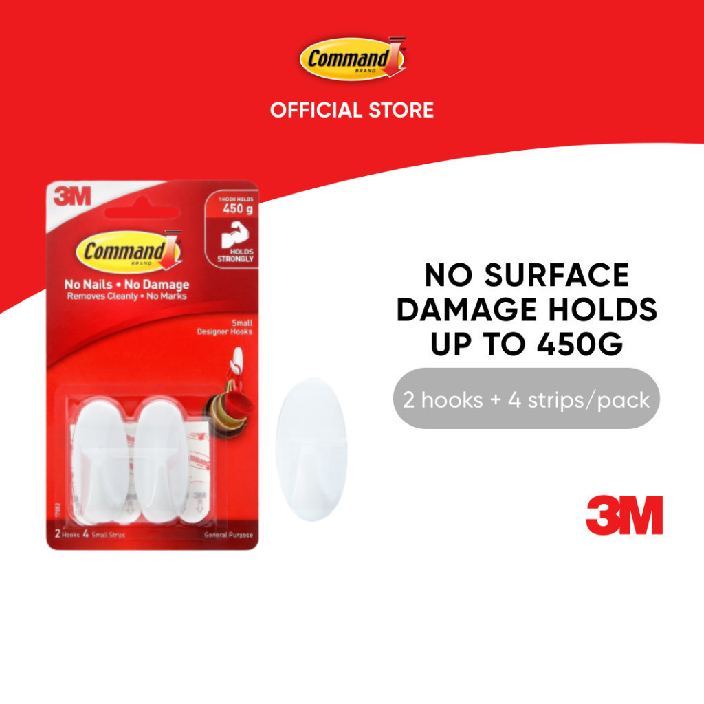3M™ Command™ Small Designer Hook, 17082ANZ, No Surface Damage, Holds up to 450g, 2 pcs/pack, For ...